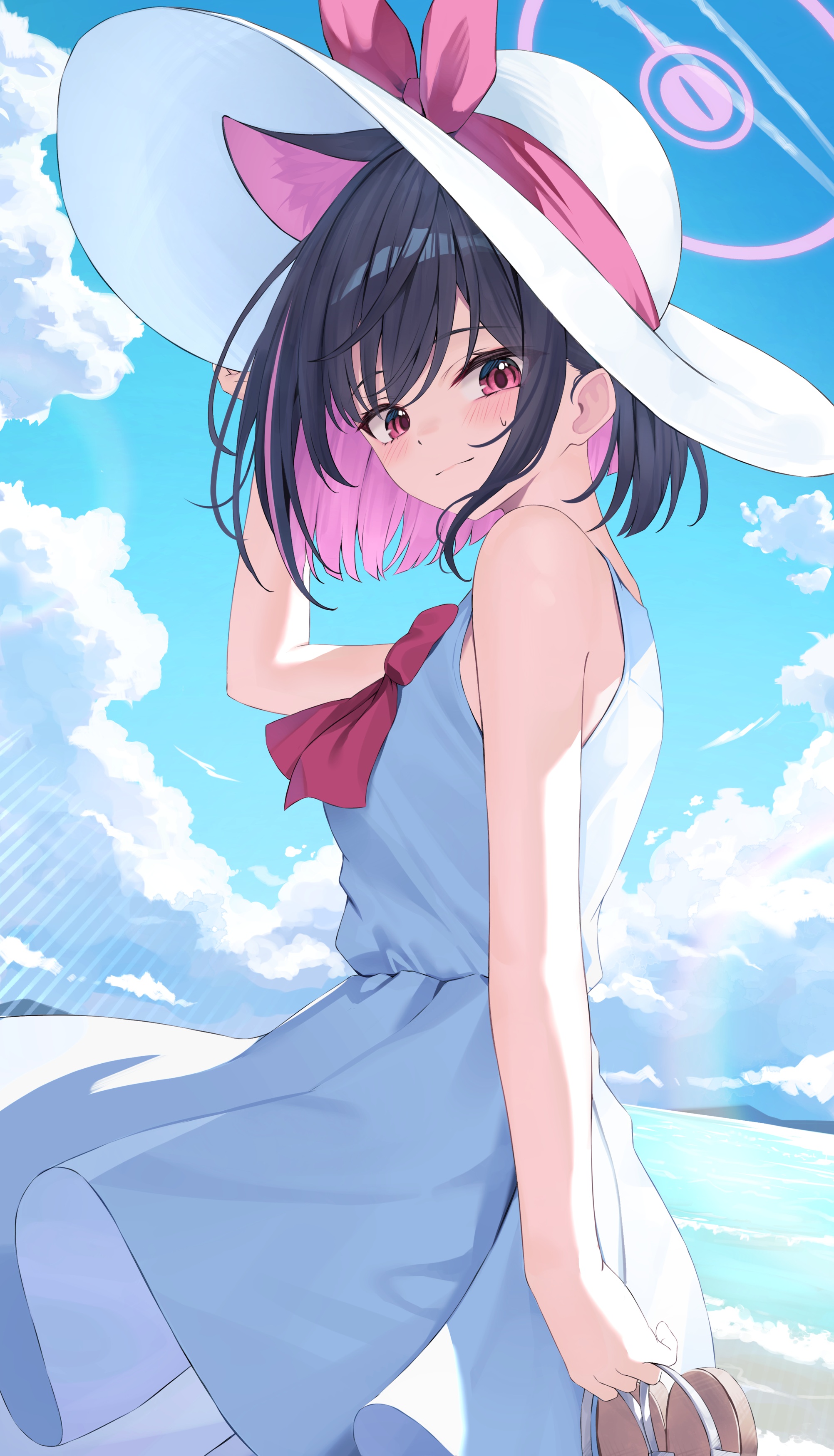 kurone (kurone ryuo) blue archive kyouyama kazusa animal ears dress halo nekomimi skirt lift ...